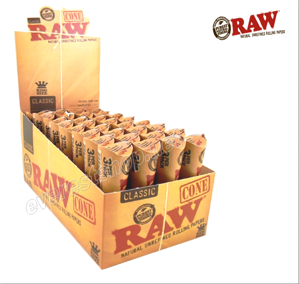 Raw Cone Tobacco Rolling Paper 3 ct pack x 32 Packs * King Size * - Everest