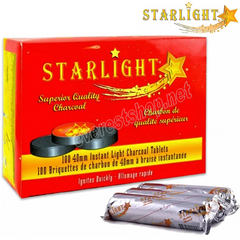Starlight Hookah Charcoal Tablets 40 mm * 10 pcs Pack x 10 Packs - Everest