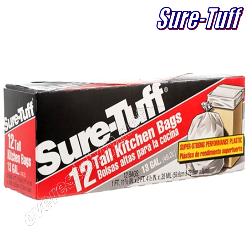 Sure Taff Plastic Trash Bag 13 Gal White 12 Count * 6 Packs - Everest